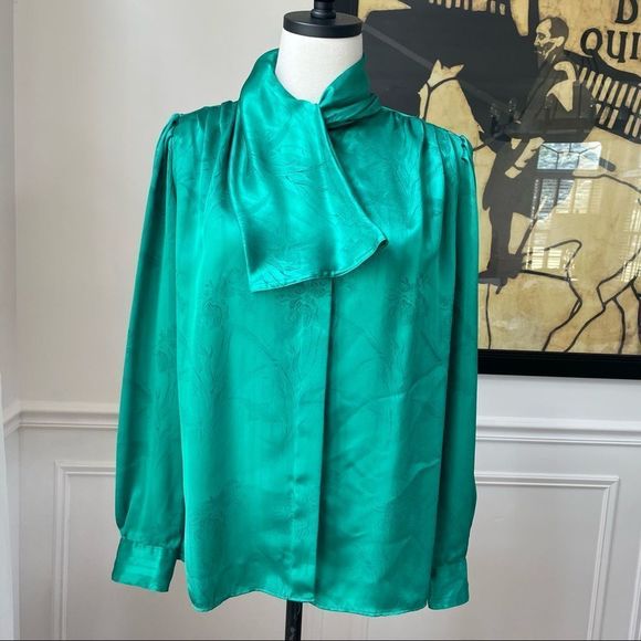 Vintage | Tops | Vintage8sstuart Langemerald Green Satin Neck Detail ...